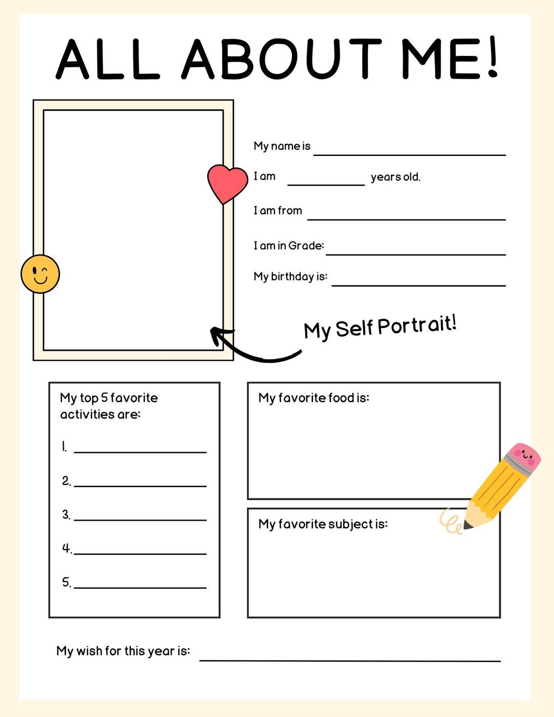 All About Me Worksheet Printable | Back to School Activity for Kids ...