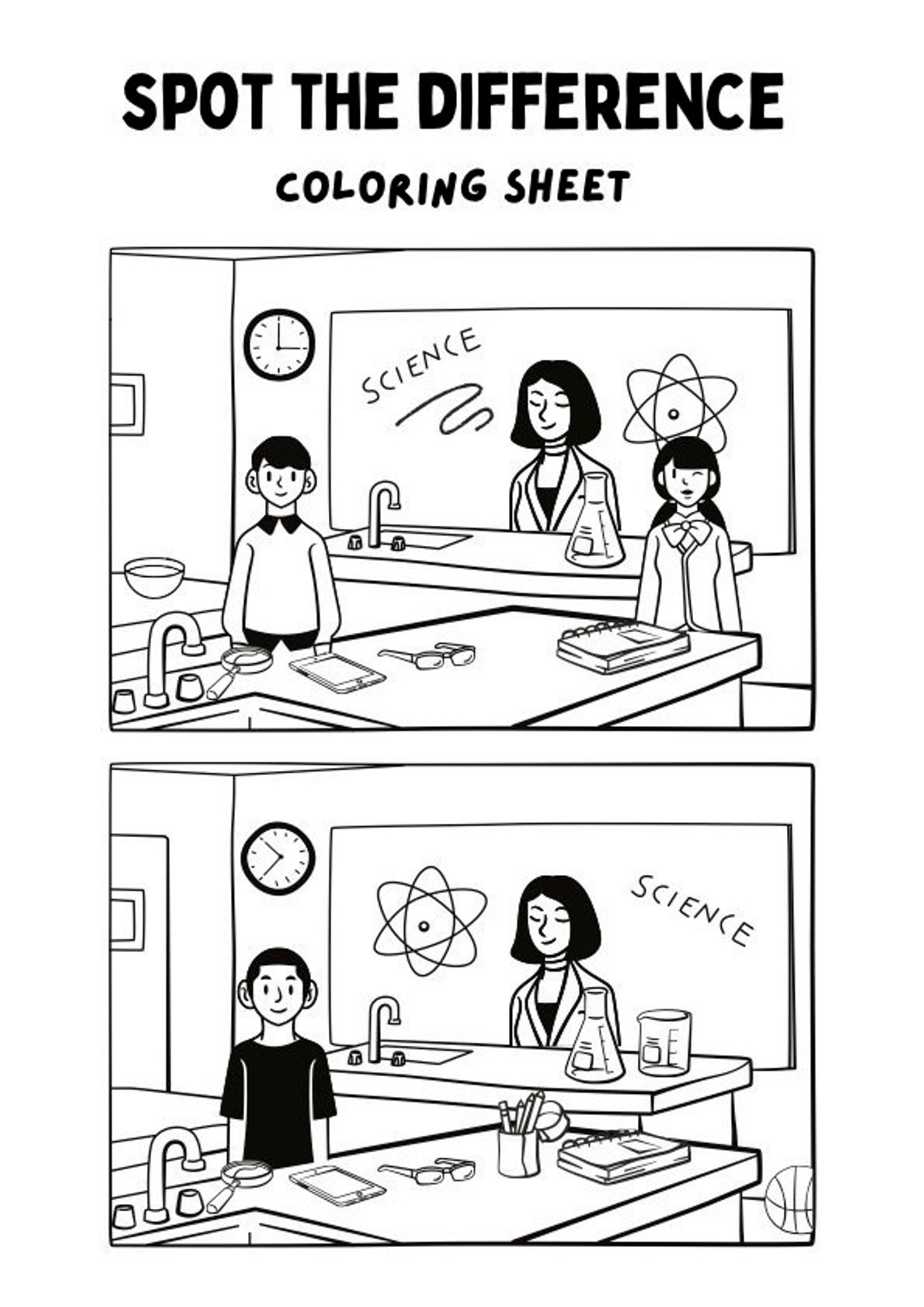Spot the Difference Science Classroom Themed Coloring Sheet Game ...