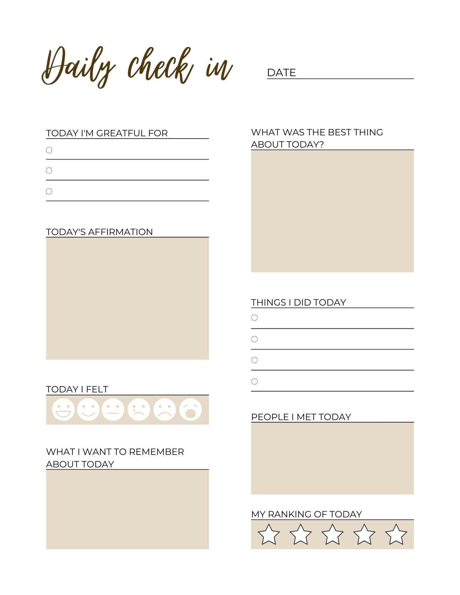 Mental Health Daily and Weekly Check in Journal Worksheet Printable ...