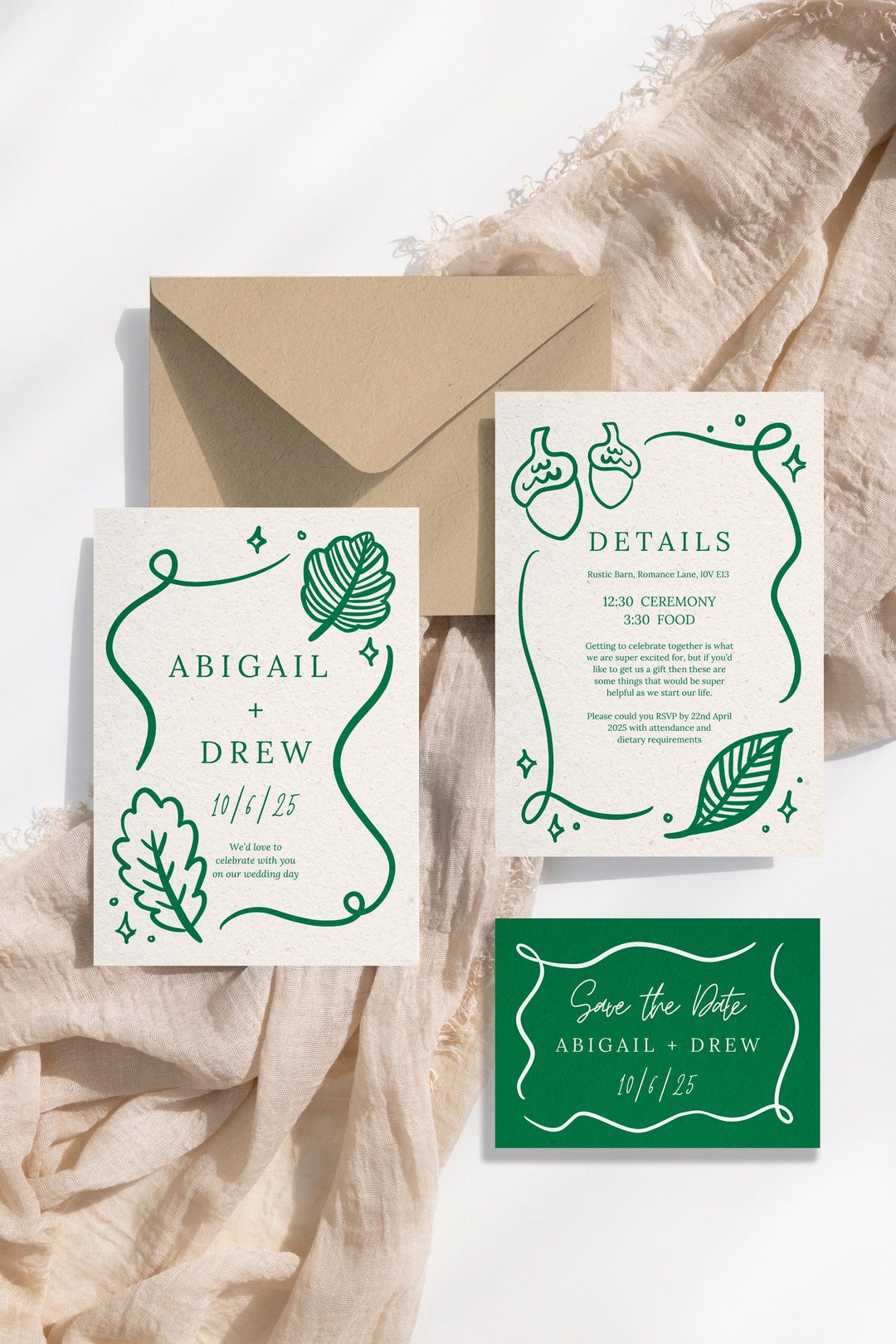 Forest Green Nature Wedding Invitation | Wood Illustration Rustic ...