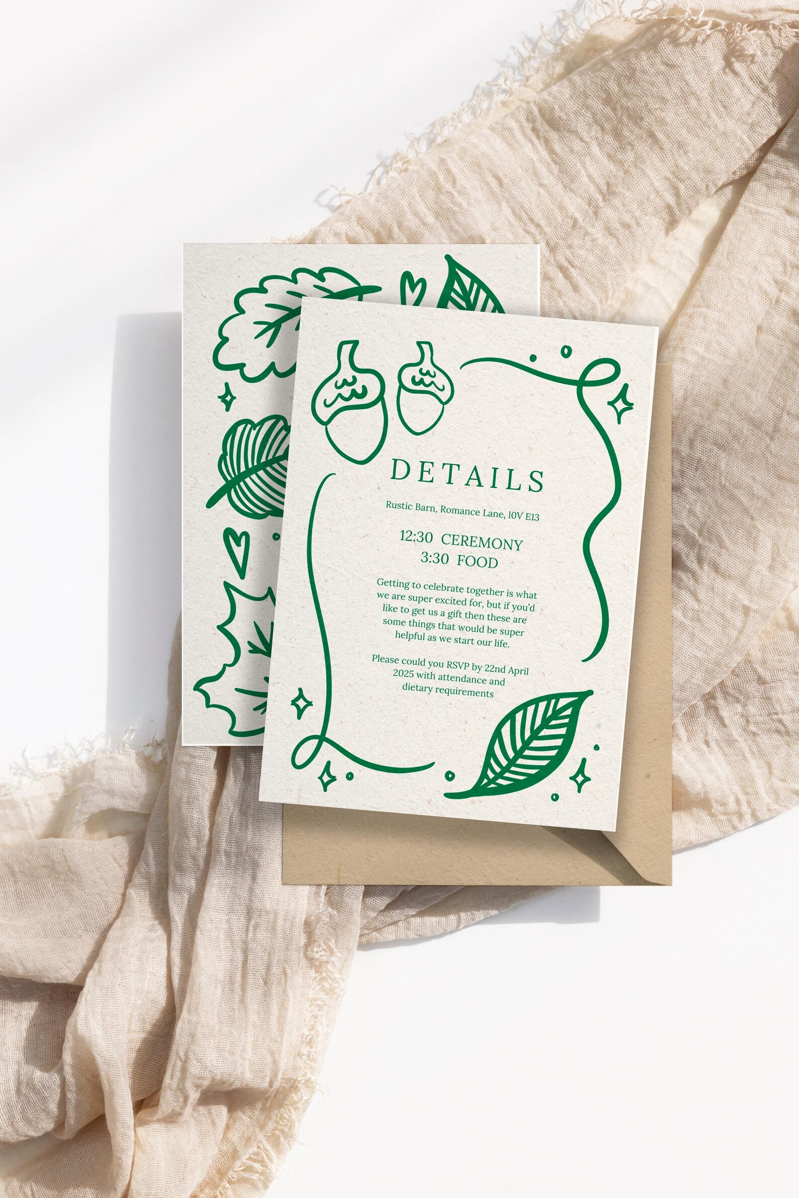 Forest Green Nature Wedding Invitation | Wood Illustration Rustic ...