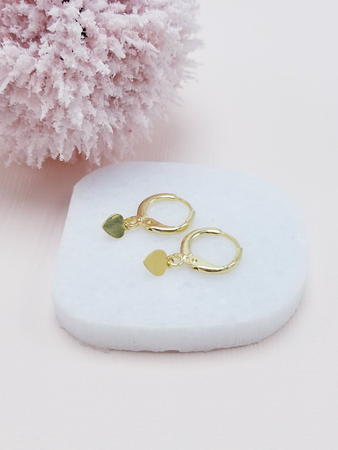 Small Hoop Earrings With Charm Huggie Hoop Earrings With Charm Dainty ...