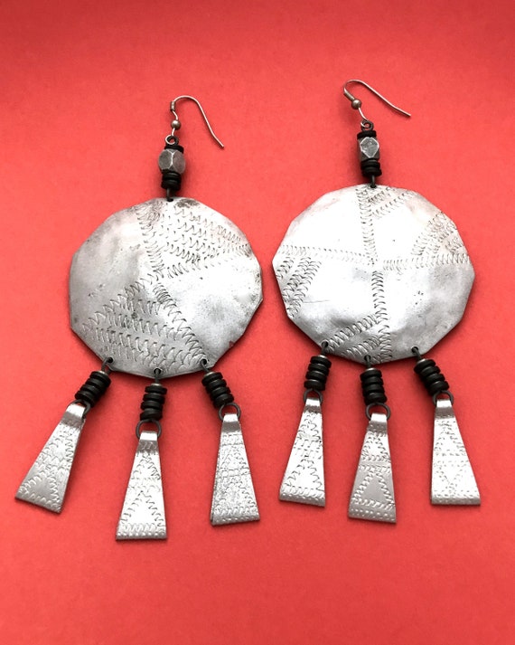 1990s large African handmade stamped metal tribal ear… - Gem