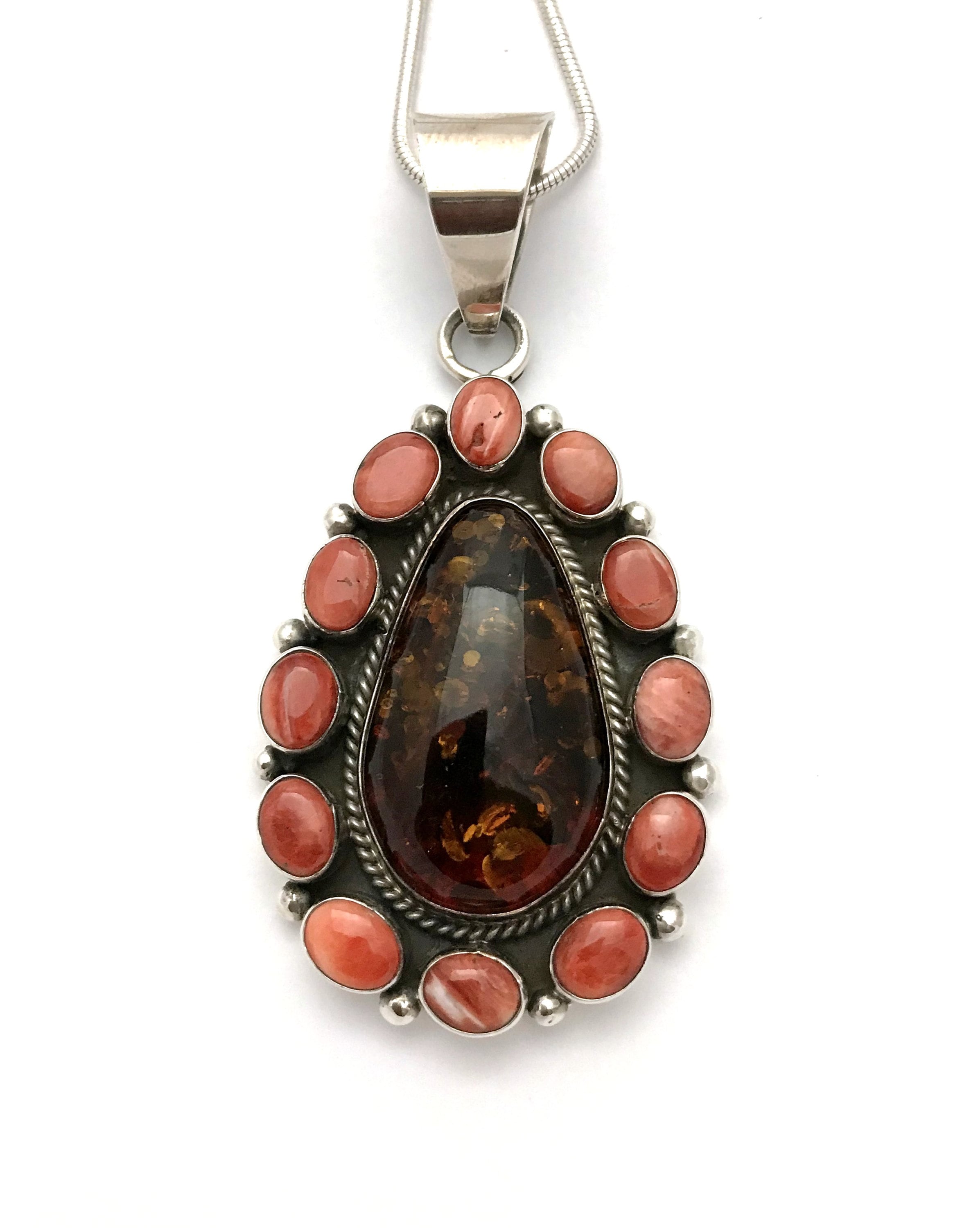 Navajo signed Bea Tom Baltic amber and spiny oyster cluster | Etsy