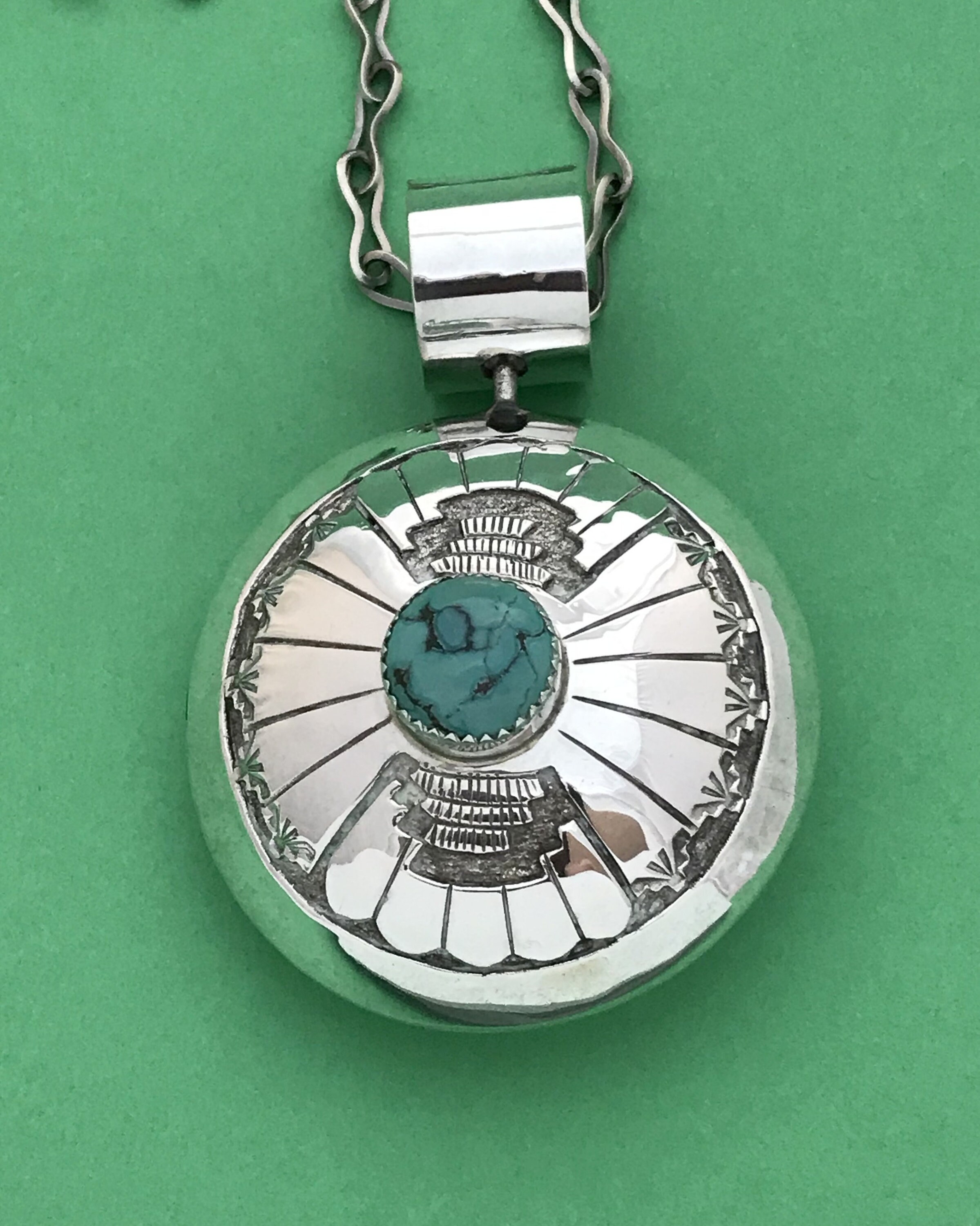 1980s Navajo Leander Nezzie Two-sided Fox Turquoise Pendant With Bear ...