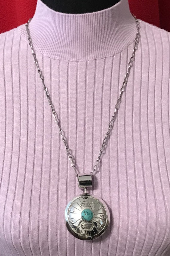 1980s Navajo Leander Nezzie two-sided Fox turquoise p… - Gem