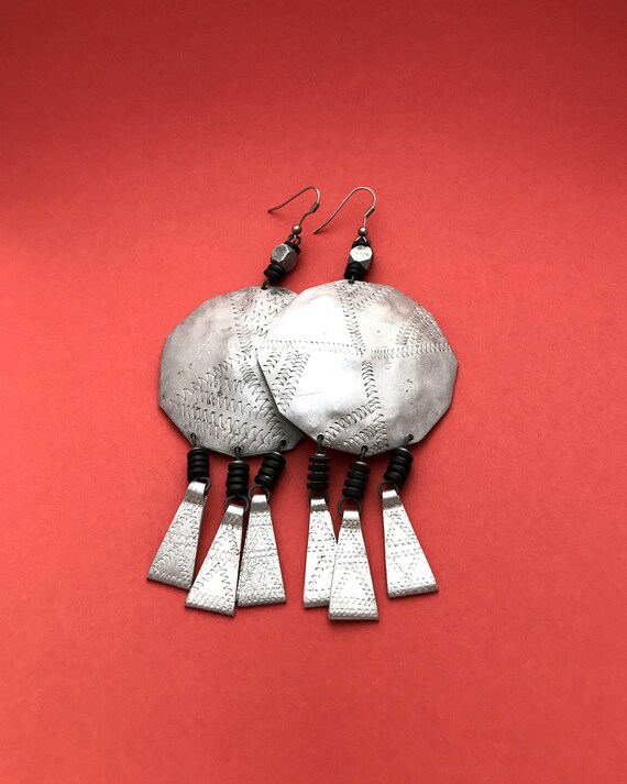 1990s large African handmade stamped metal tribal ear… - Gem