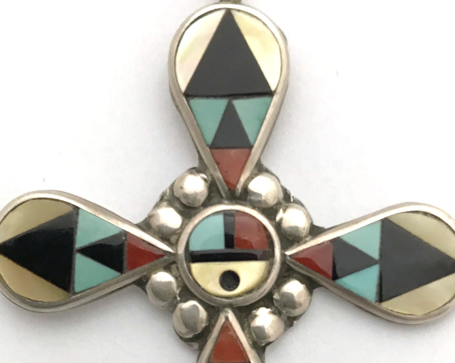1980s Zuni Signed Mosaic Inlay Cross Pendant by Zeno and Mary Ann ...