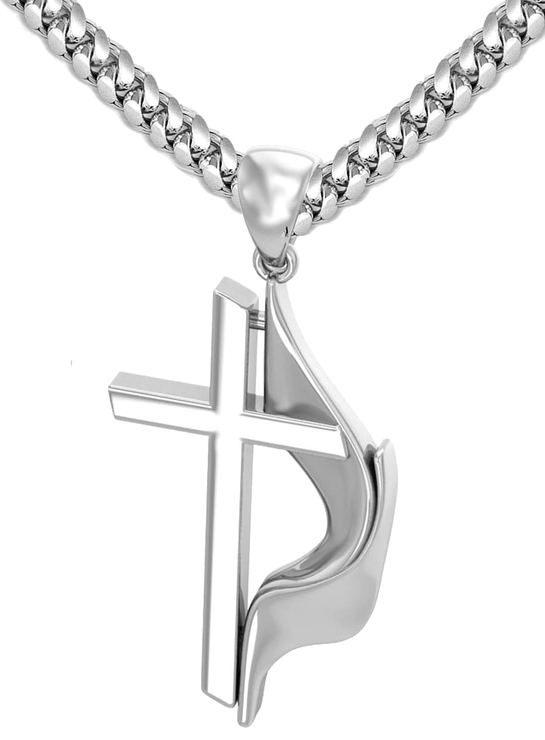 US Jewels Men's 925 Sterling Silver Large Methodist Cross Flame Pendant ...