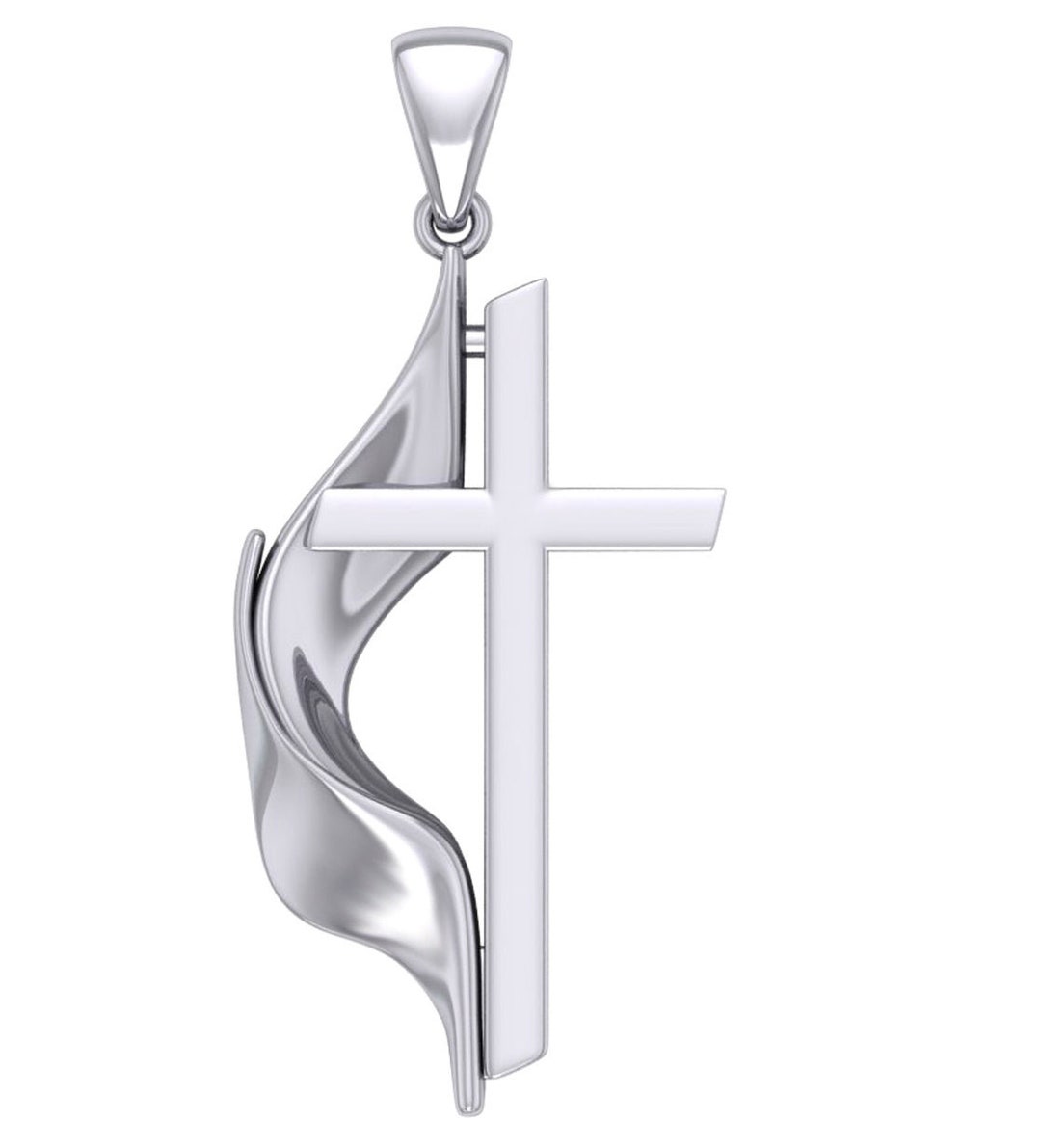 US Jewels Men's 925 Sterling Silver Large Methodist Cross Flame Pendant ...