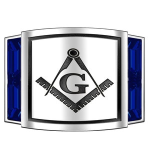 Men's Master Mason 0.925 Sterling Silver Synthetic Sapphire Freemason ...
