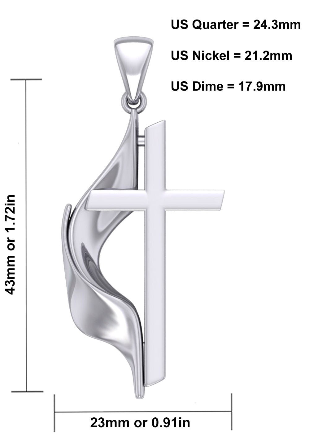 US Jewels Men's 925 Sterling Silver Large Methodist Cross Flame Pendant ...