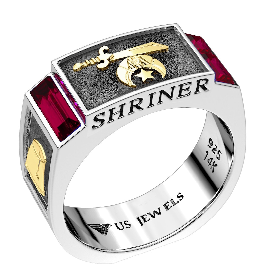 Men's 8mm Two Tone 0.925 Sterling Silver Shriner Lab-created Ruby ...