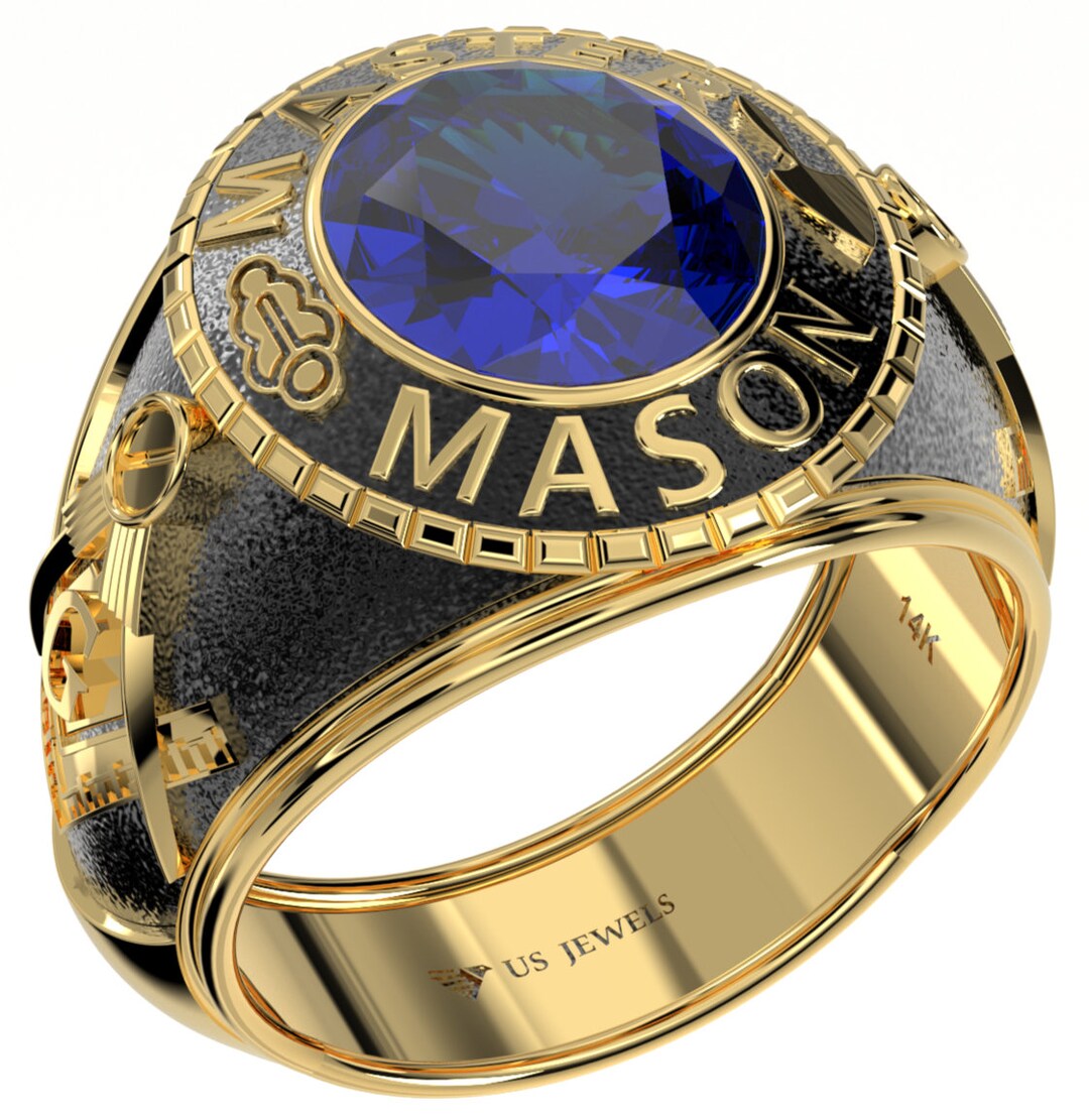 Heavy 10K Gold Freemason Master Mason Ring With Synthetic Sapphire - Etsy
