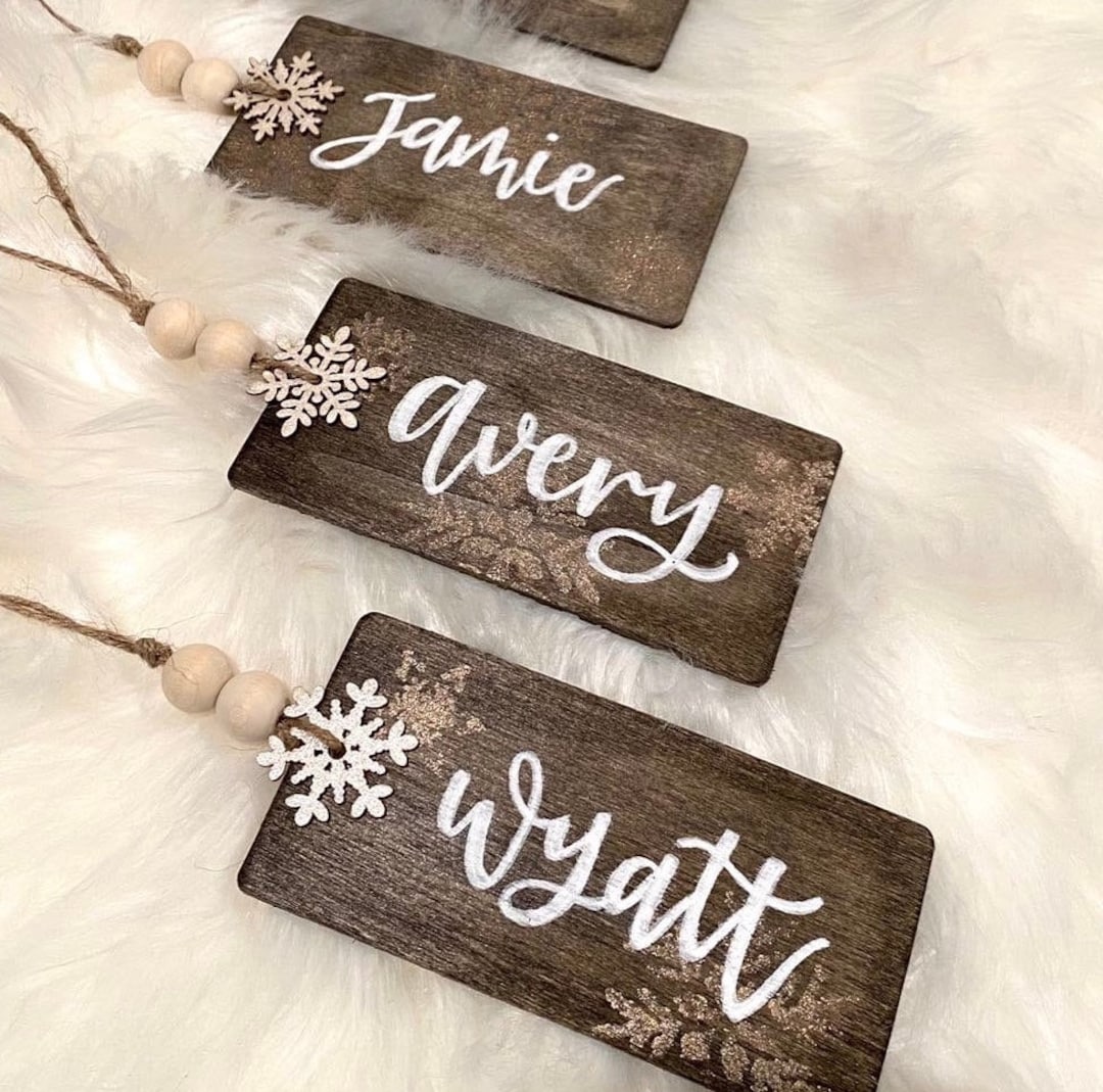 Wooden Stocking Tags Modern Farmhouse Gift Tags Natural Wood Beads ...