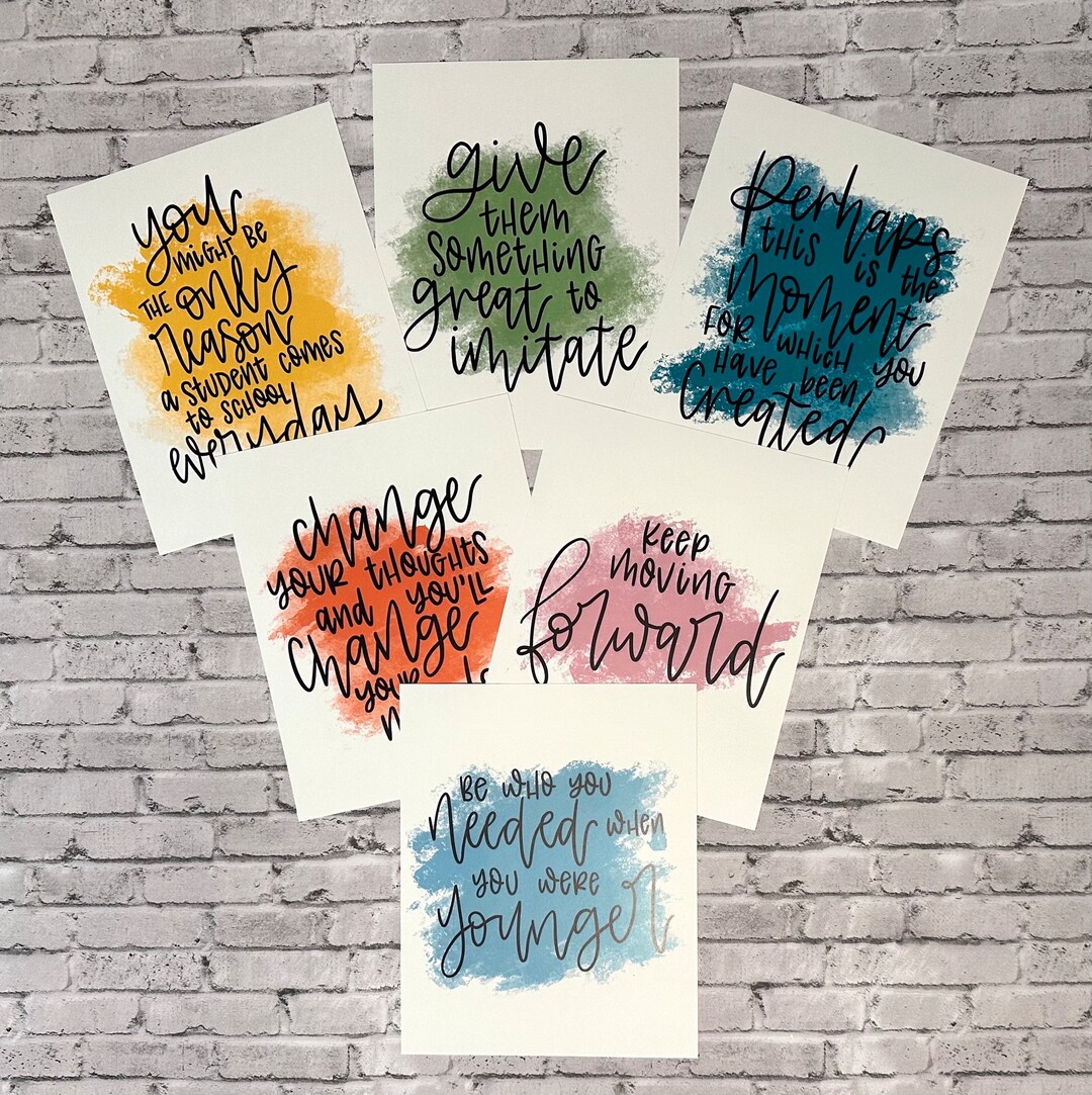 SET OF 6 Positive Teacher Quote Art Print Bundle Classroom Decor Hand ...