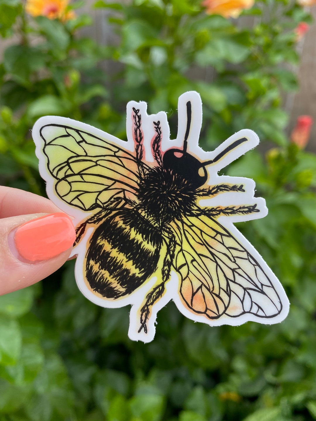 Pegatina de abeja de acuarela / Vinilo mate / Botella de agua ...