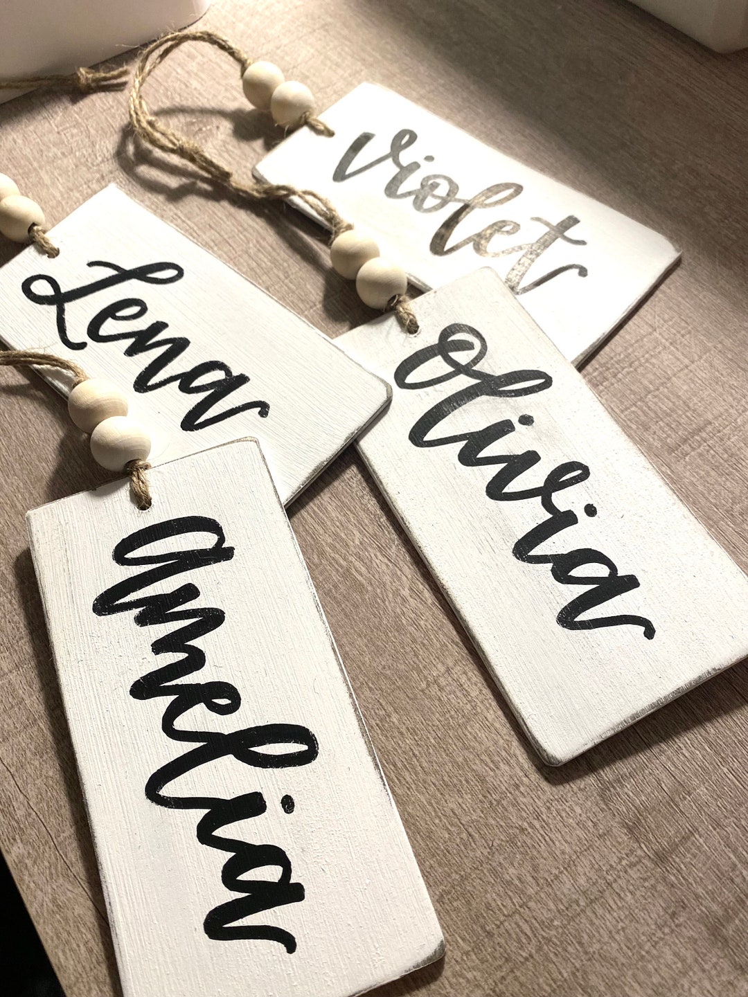 CUSTOM Antique White Wooden Name Tags | Modern Farmhouse Gift Tags ...