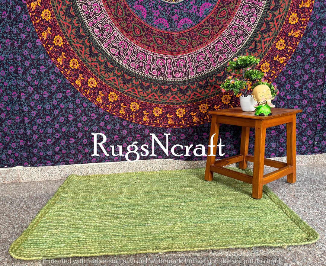 Chunky Knit Braided Jute Rug - 4x4 Ft Green Boho Farmhouse Rug - Etsy