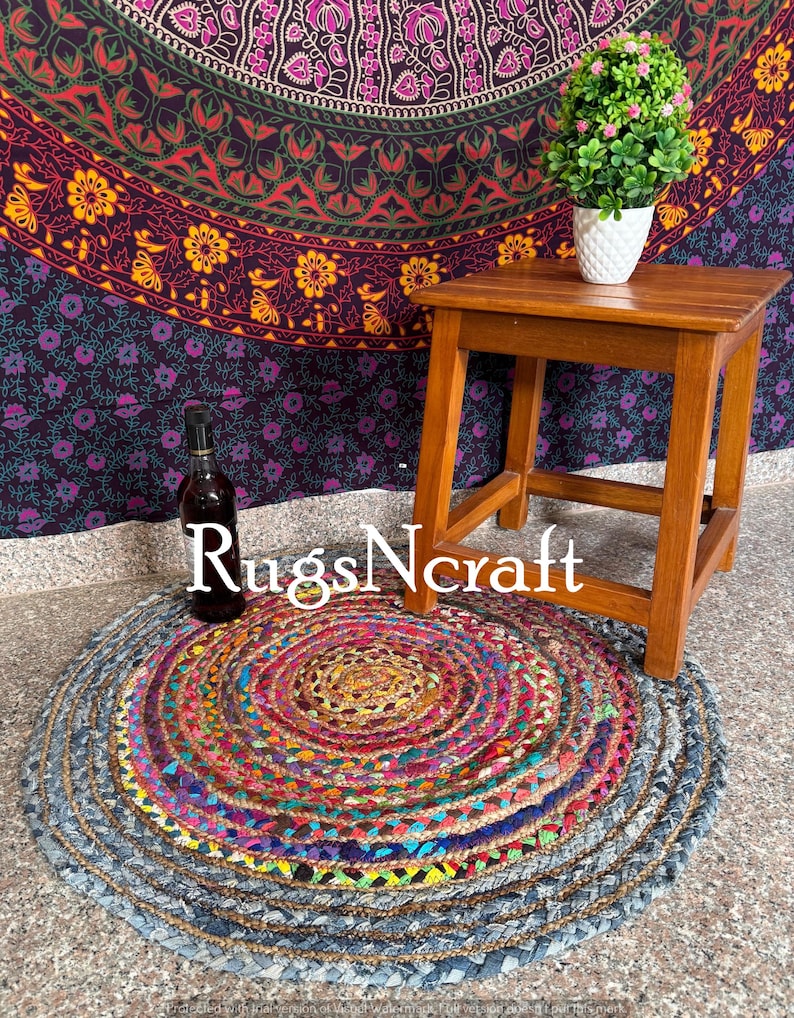 Handmade Braided Chindi Rug: Multi-color Round Cotton Area Rug - Etsy