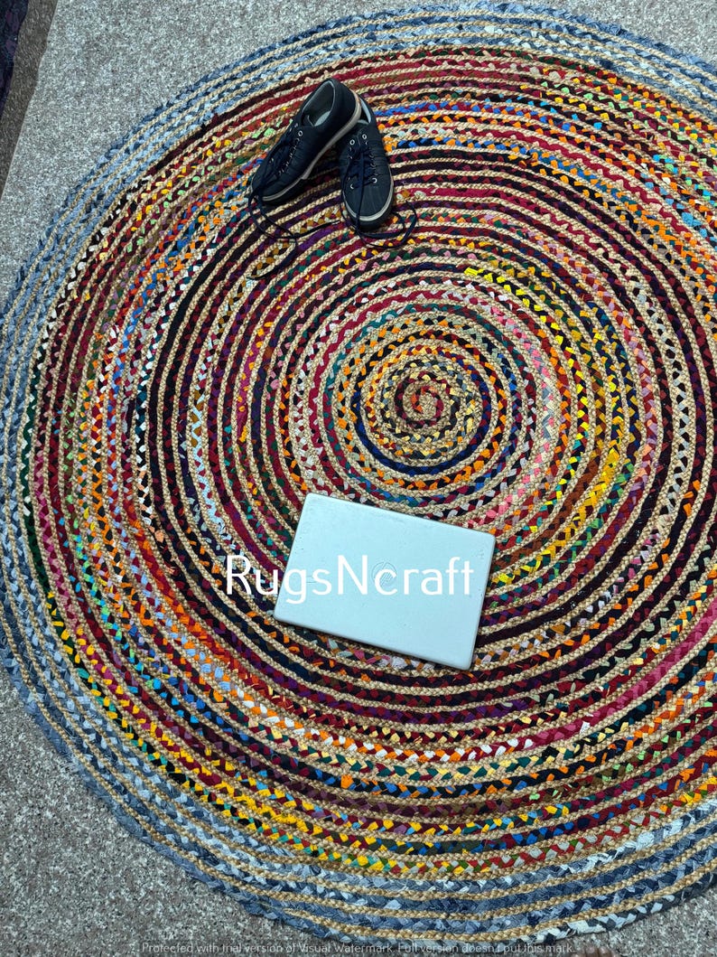 Handmade Braided Chindi Rug: Multi-color Round Cotton Area Rug - Etsy