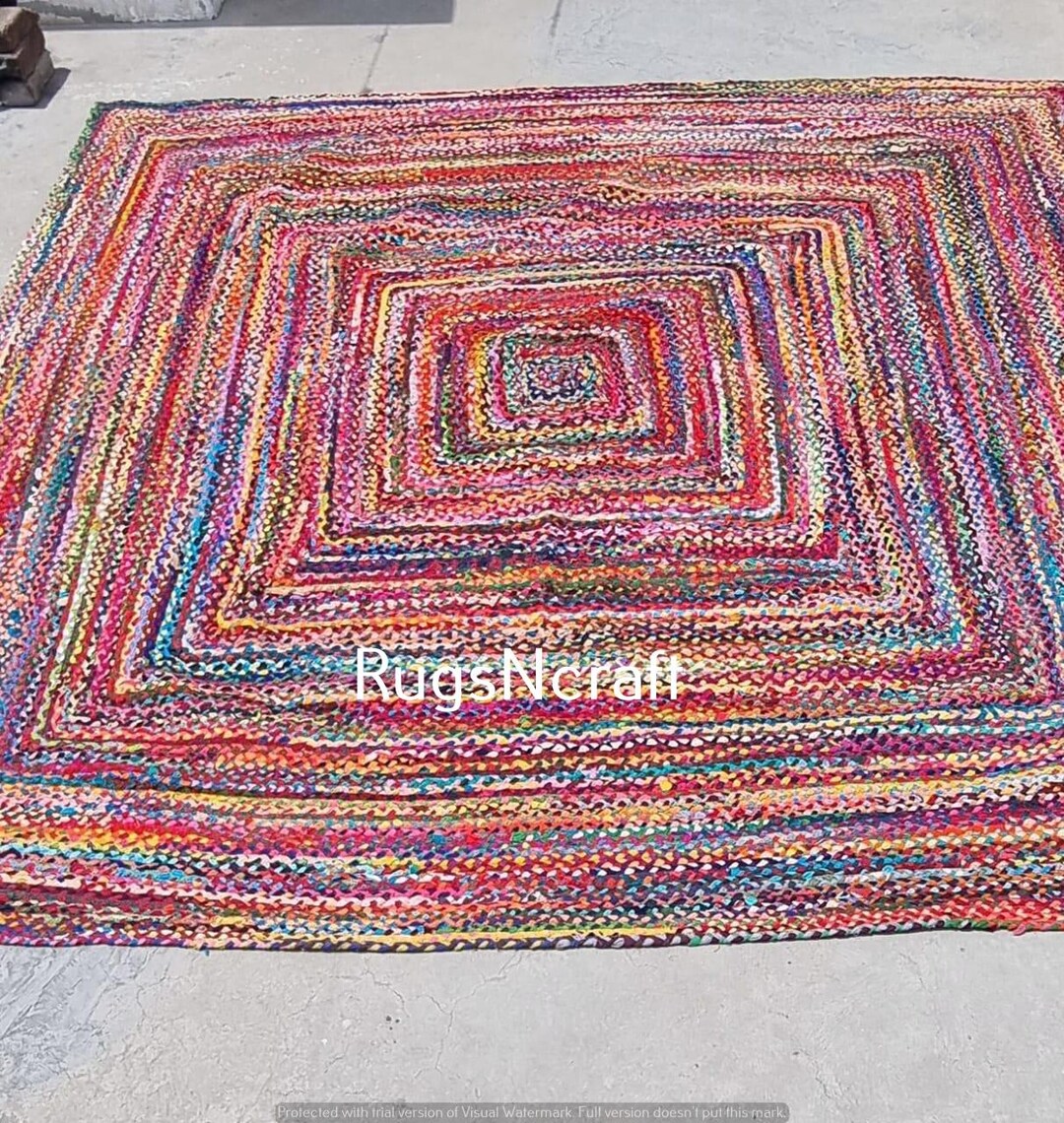 10x10 Area Rug - 10x10 Square Braided - 10x10 Oversize Square Cotton ...