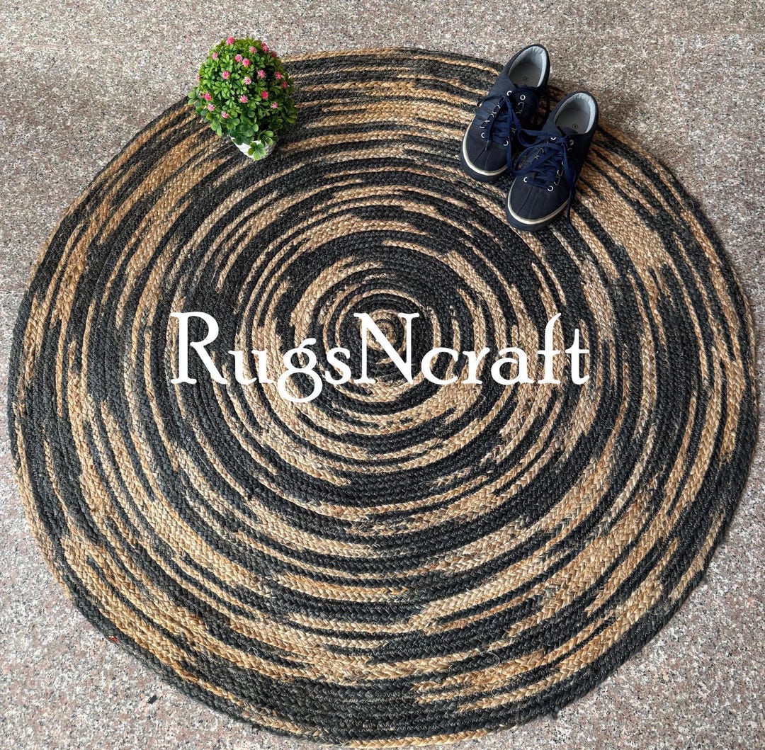 Black Tye Dye Farmhouse Jute Rug | Rustic Area Rug | Natural Woven ...