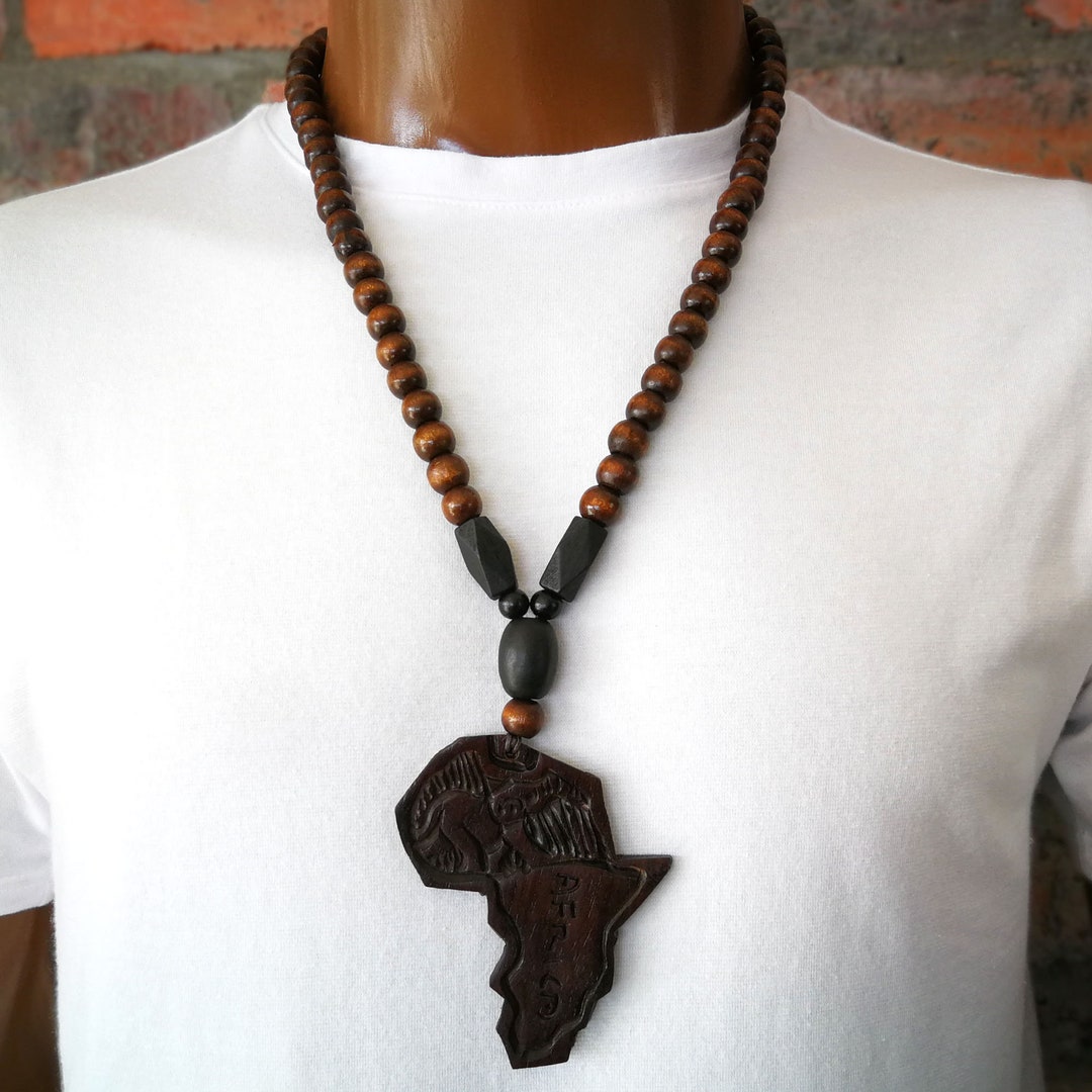 African Map Necklace - Men's African Necklace - Men's African Pendant ...
