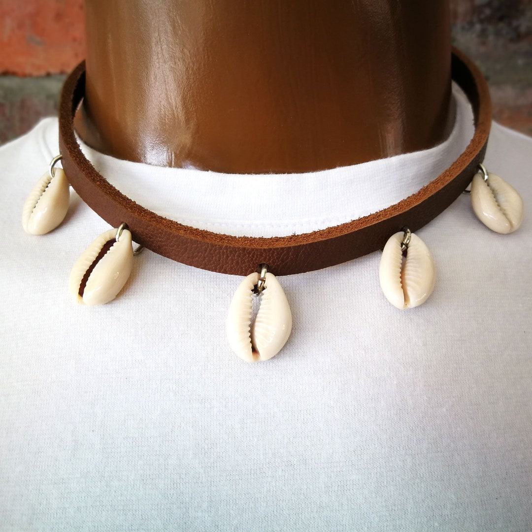Mens Leather Shell Necklace - Mens Shell Necklace - Mens African ...