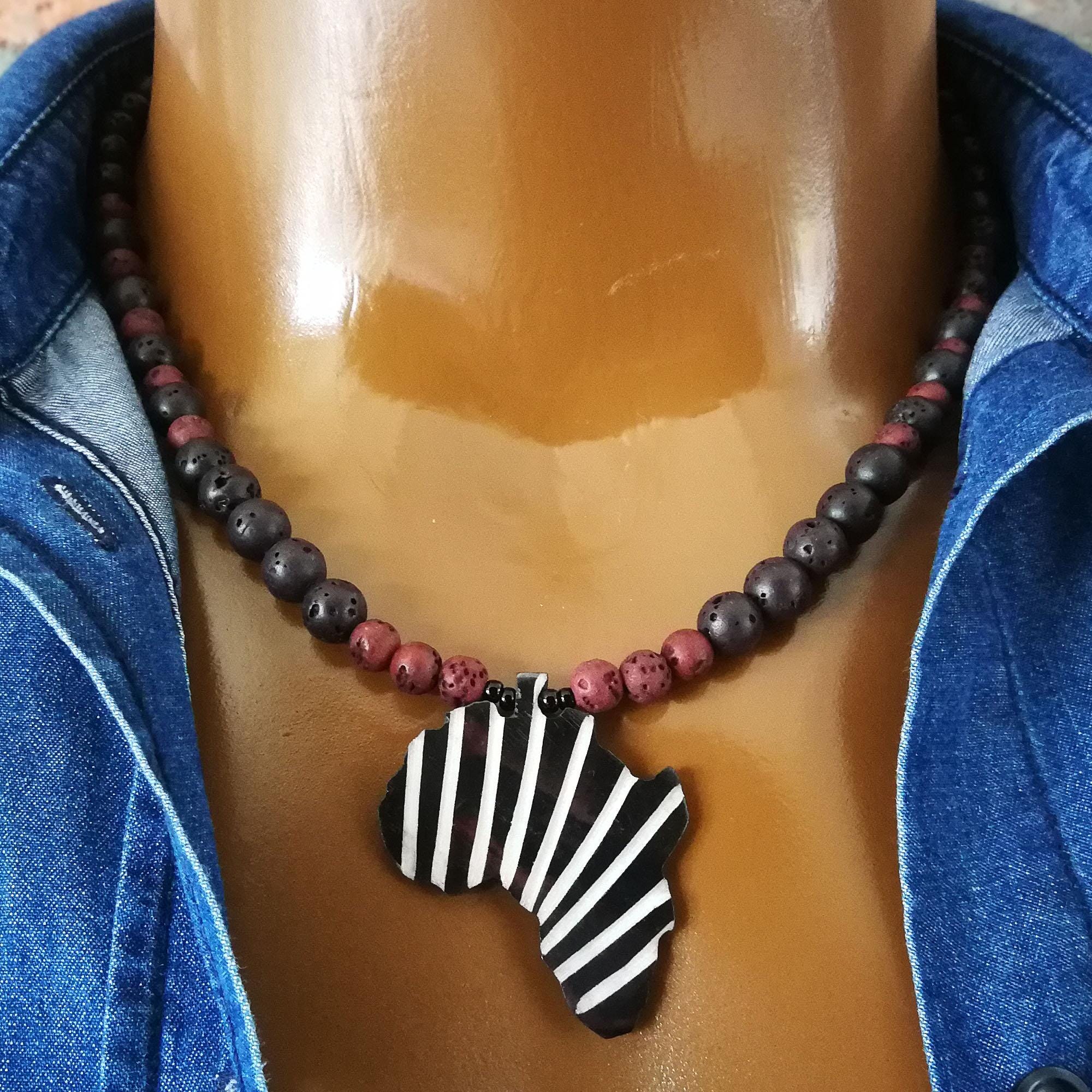 African Map Necklace - Men's African Necklace - Men's African Pendant ...