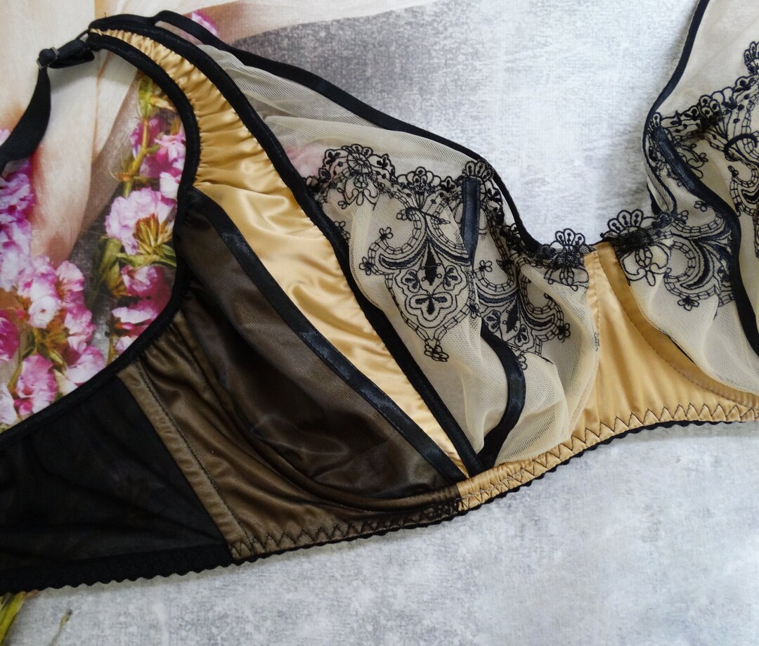 Black Gold Silk Bra, Vintage Clothes, Retro Style Lingerie, Satin Sissy ...