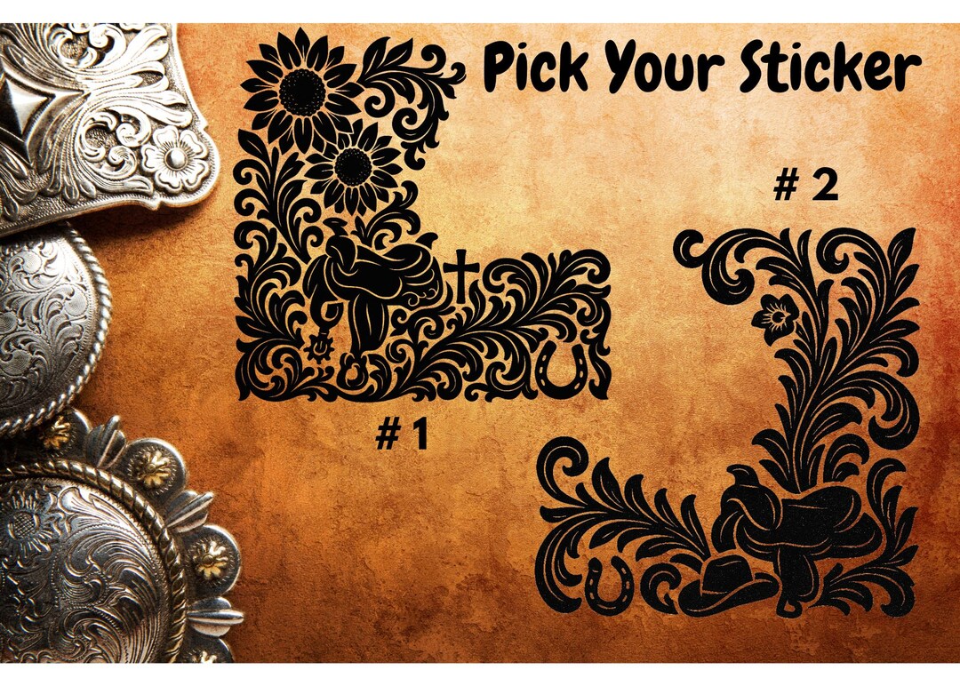 Western Tooling Corner Vinyl Decal - Saddle, Sunflowers, Horses, Cowboy ...