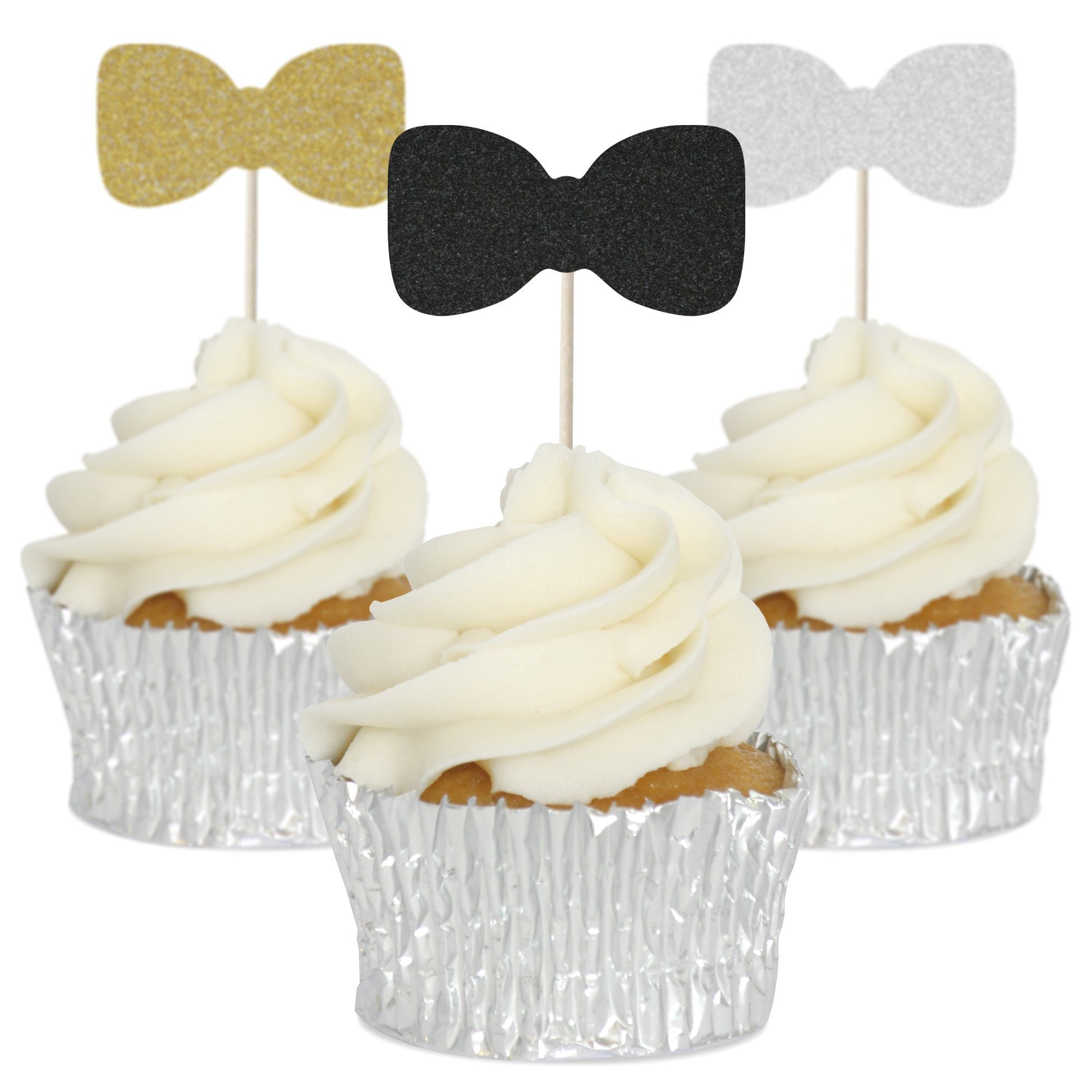 Glitter Bow Tie Cupcake Toppers Tops Picks Pics 12/pk - Etsy