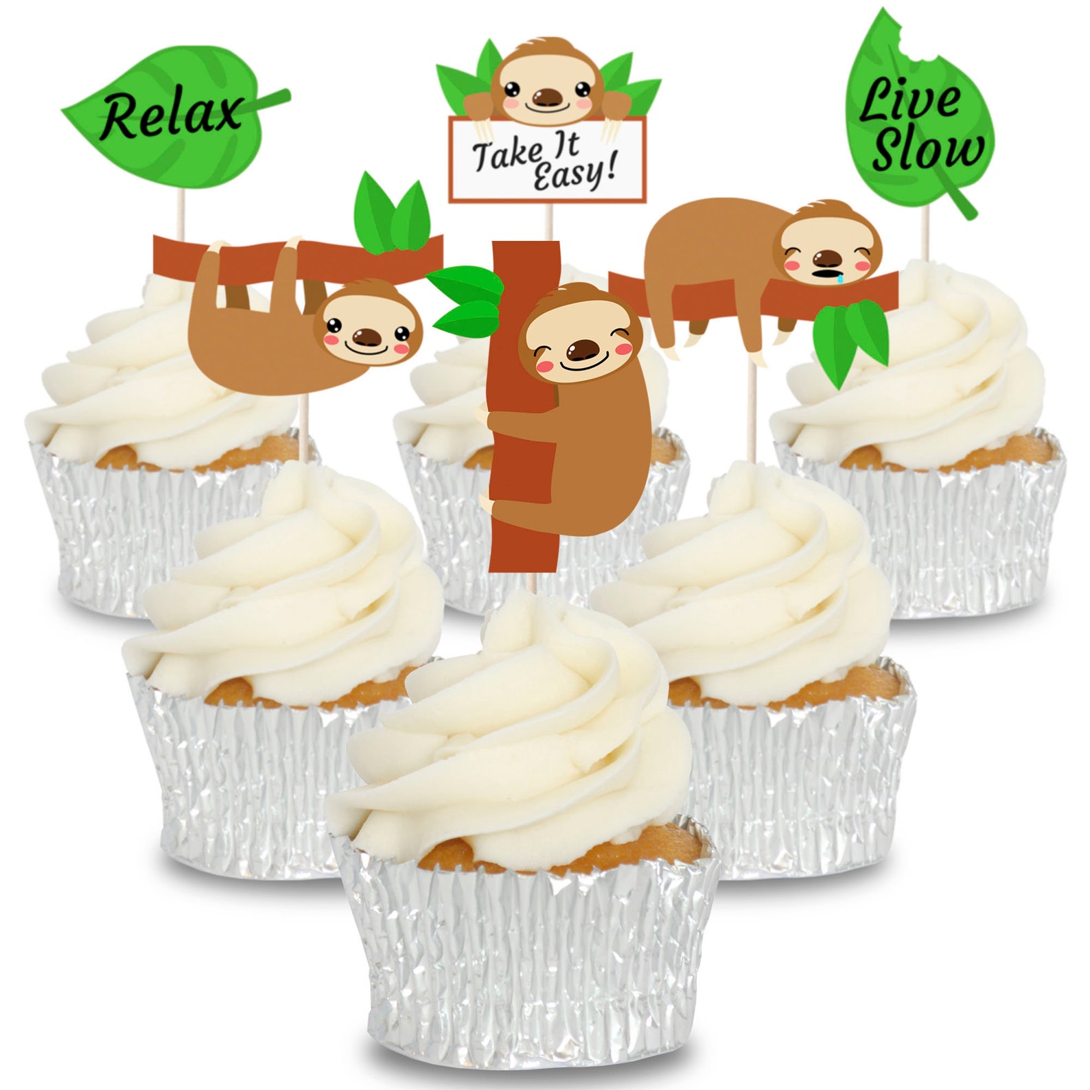 Sloth Cupcake Toppers Tops Picks Pics 12/pk - Etsy UK
