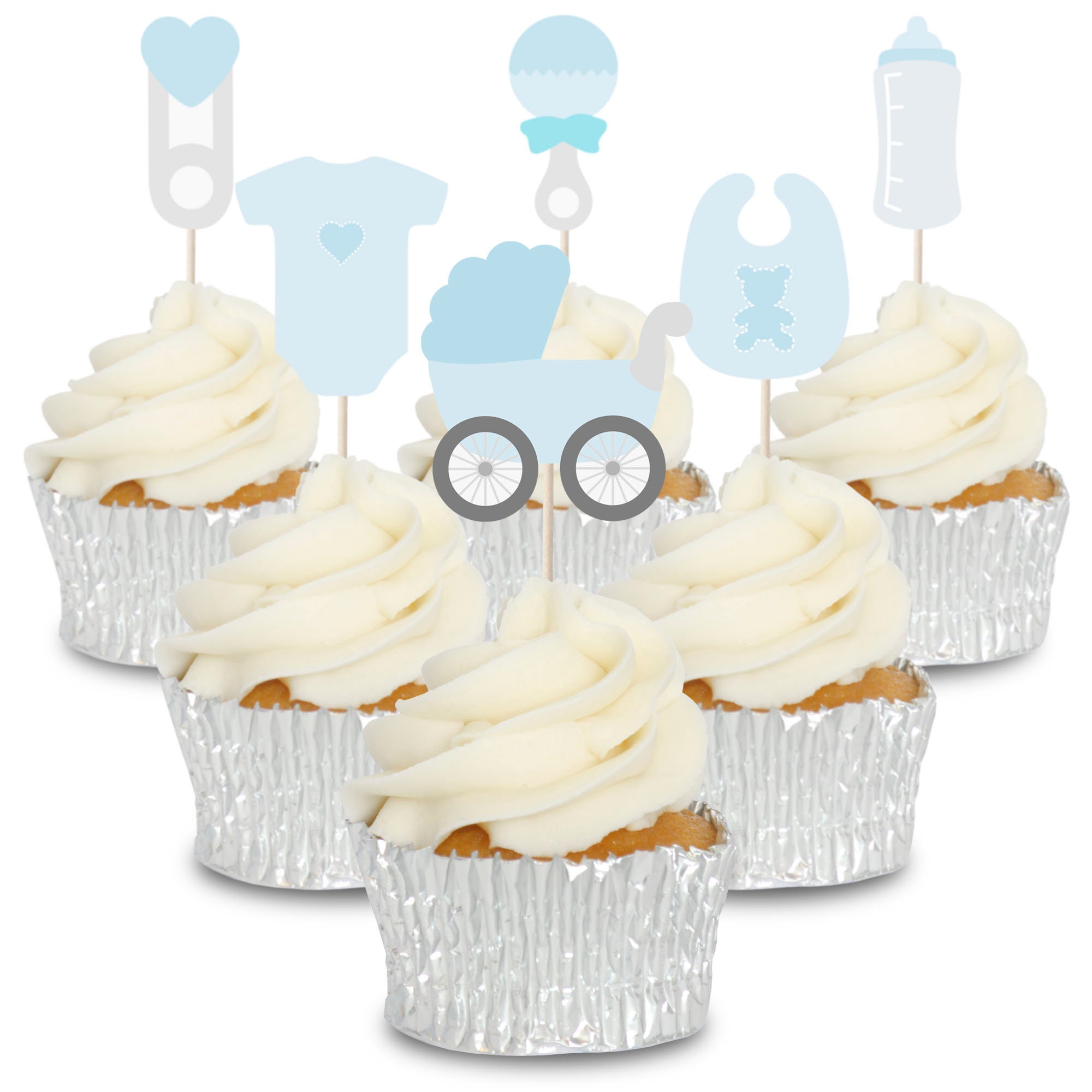 Baby Blue Shower Set Cupcake Toppers Tops Picks Pics 12pk - Etsy UK