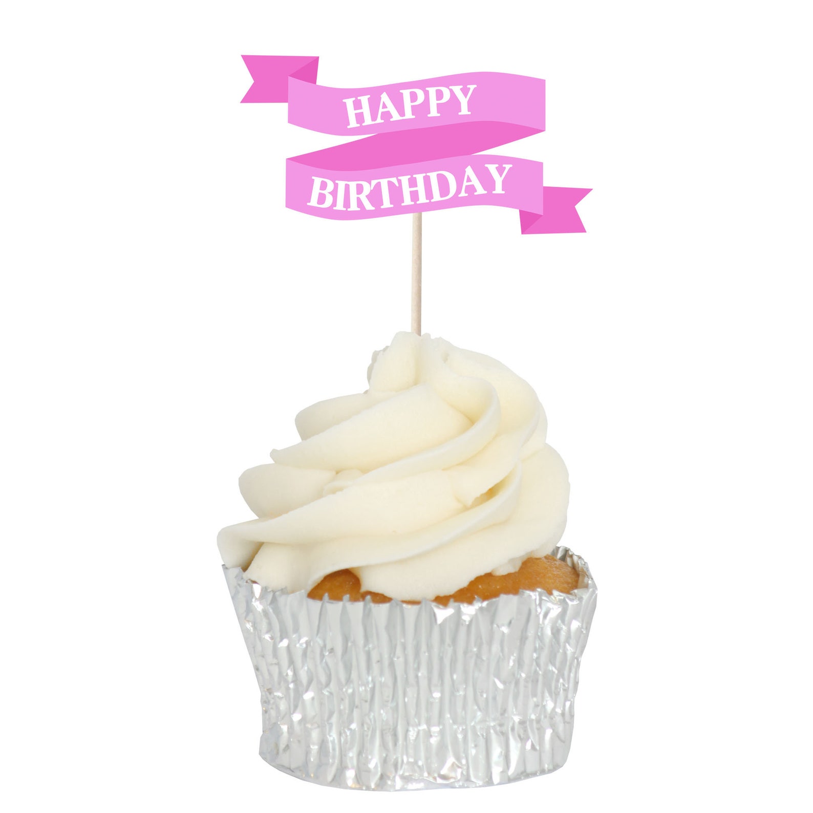 Happy Birthday Pink Banner Cupcake Toppers Picks Pics 12pk - Etsy