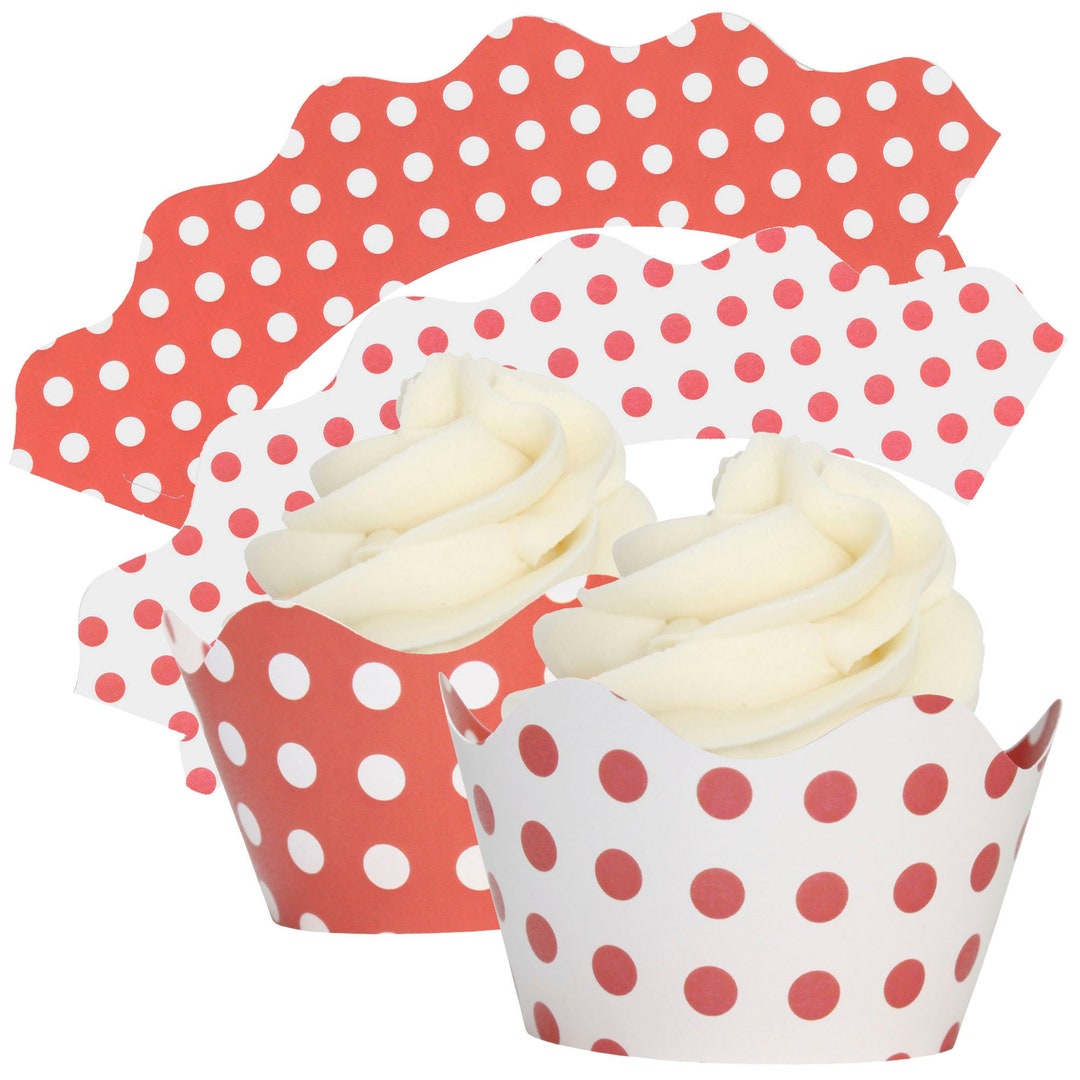 Red and White Polka Dot Cupcake Wrappers Wraps Collars 12/pk - Etsy