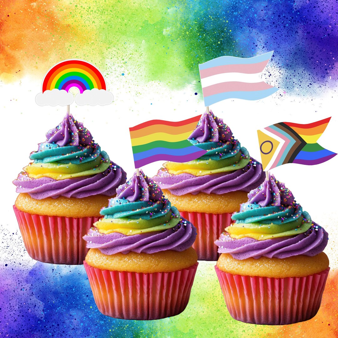 LGBTQ Pride Flag Cupcake Toppers: Rainbow & Intersex Party Decor (12pk ...