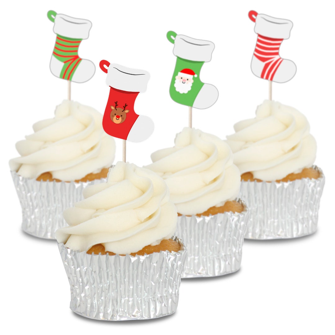 Christmas Stocking Cupcake Toppers Tops Picks Pics 12pk - Etsy New Zealand