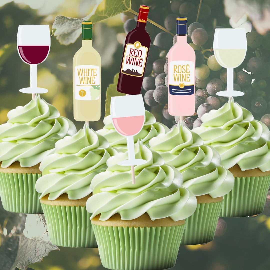 Wine Bottles & Glasses Decoration Toppers for Cupcakes and Crafts- 12pk ...