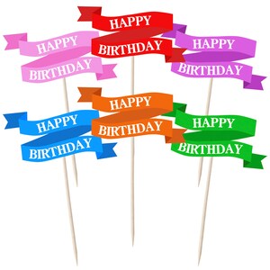 Happy Birthday Banner Cupcake Toppers Picks Pics 12pk - Etsy