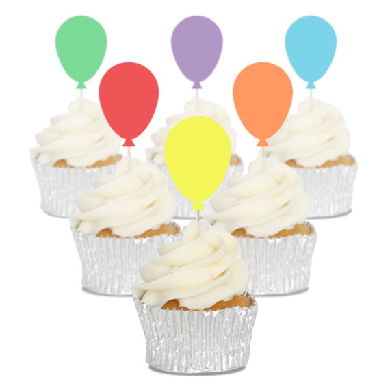 Assorted Colour Balloon Cupcake Toppers Tops Picks Pics 12pk | Etsy