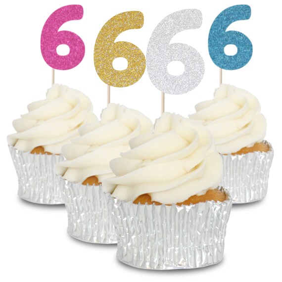 Glitter Cupcake Toppers No. 6 Tops Picks Pics Birthday | Etsy