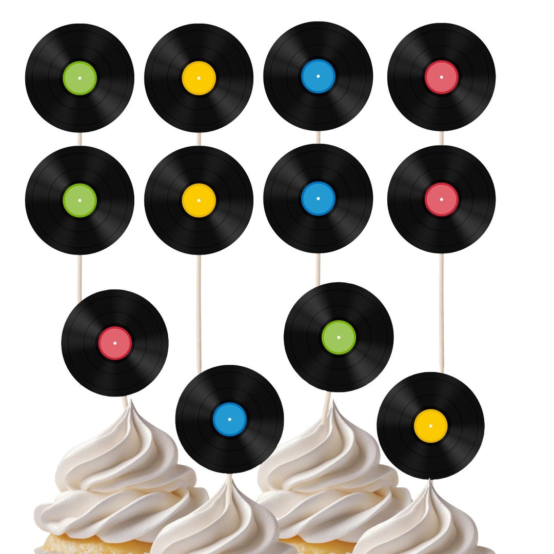12 Retro Vinyl Record Cupcake Toppers for Instant Party Decorations ...