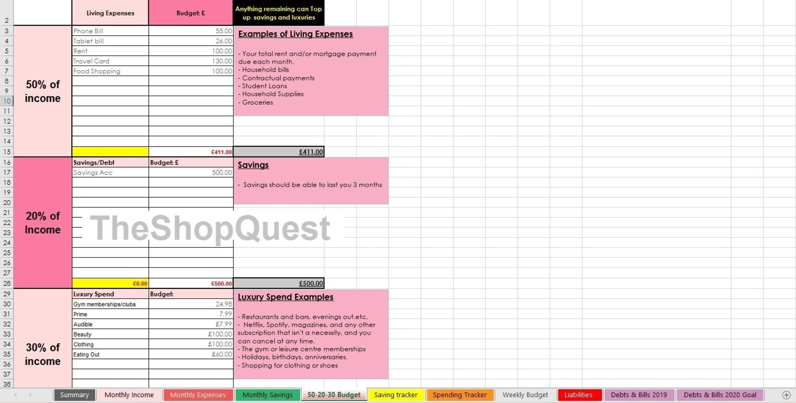 Yearly - Monthly - Weekly Finance, Budget, Saving and Debt Tracker ...
