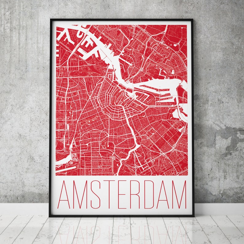 Amsterdam Map Print Wall Art Map Print Wall Decor Poster City Poster ...