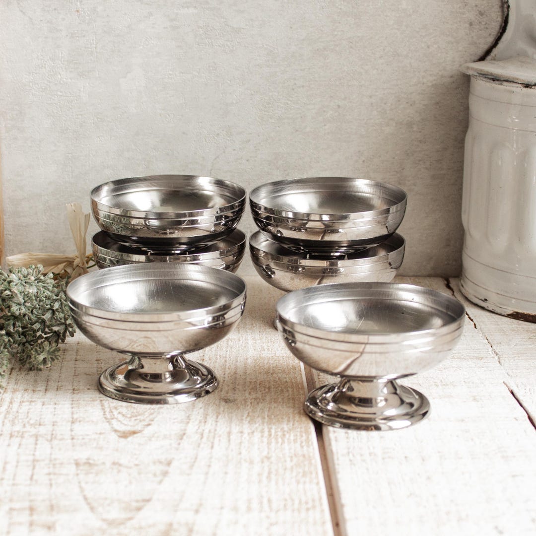 Set of 6 Vintage French LETANG REMY Stainless Steel Bistro Dessert Cups ...