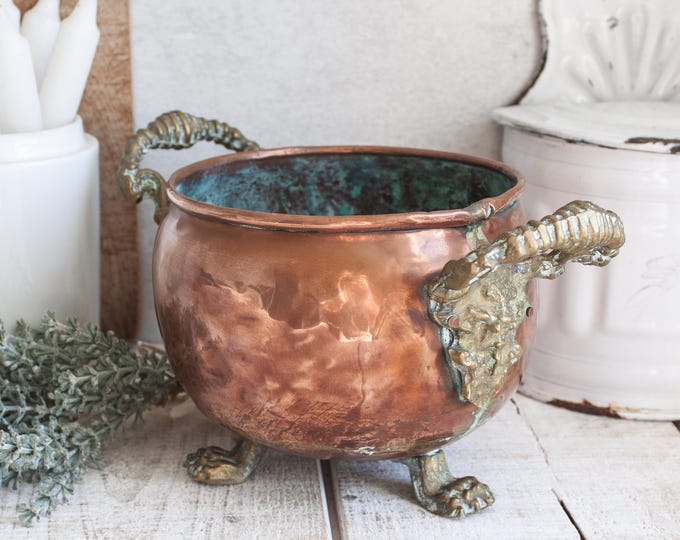 Antique French Copper & Brass Planter With Lion Paws - Etsy