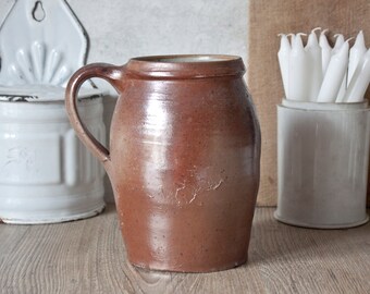 Vintage French Glazed Brown Stoneware Pitcher | Etsy