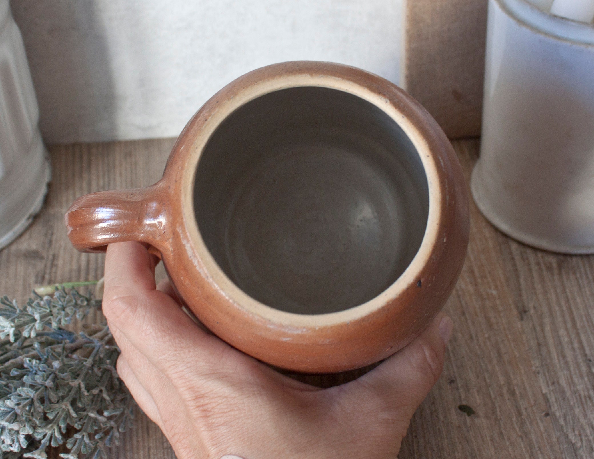 Vintage French Glazed Brown Stoneware Pitcher | Etsy